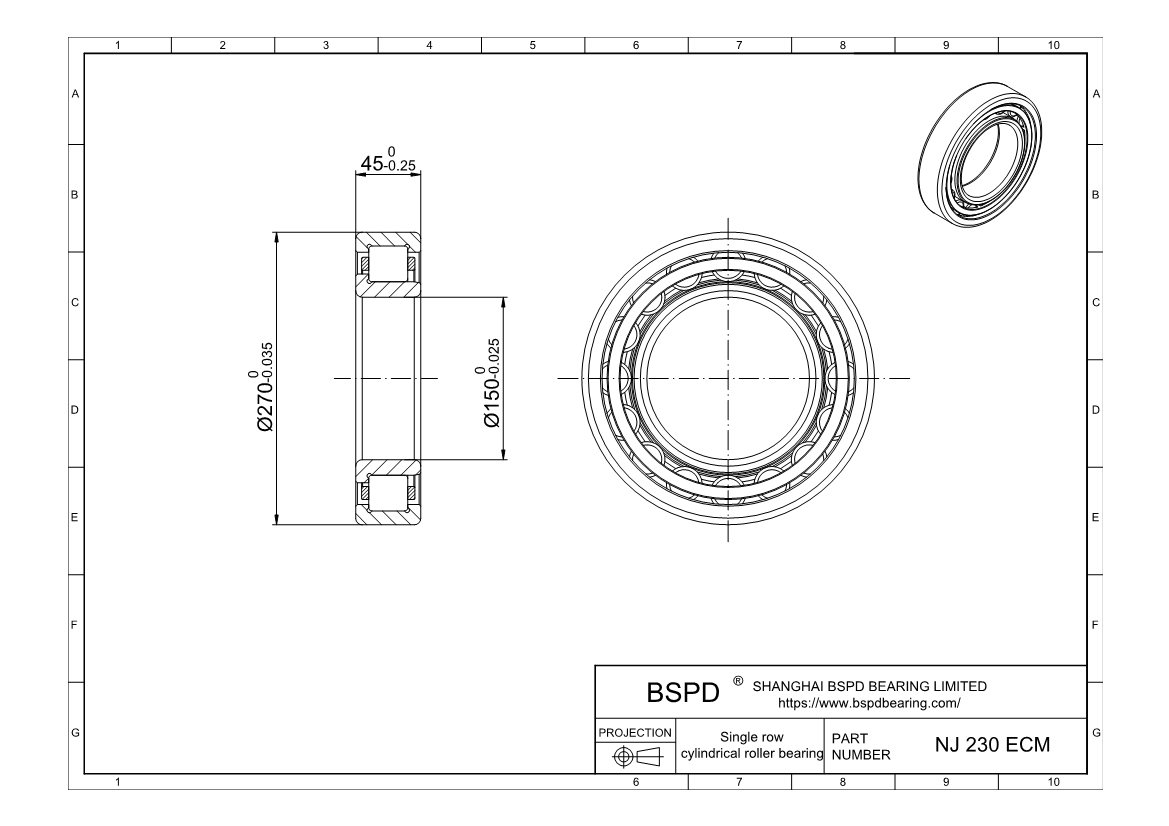 NJ 230 ECM Single row cylindrical roller bearing | BSPD Bearing ...