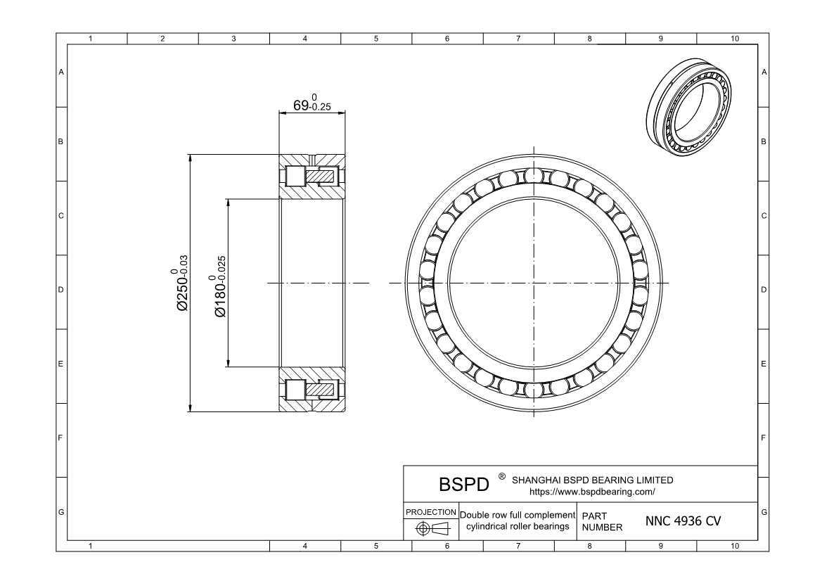 NNC 4936 CV Double row full complement cylindrical roller bearings ...