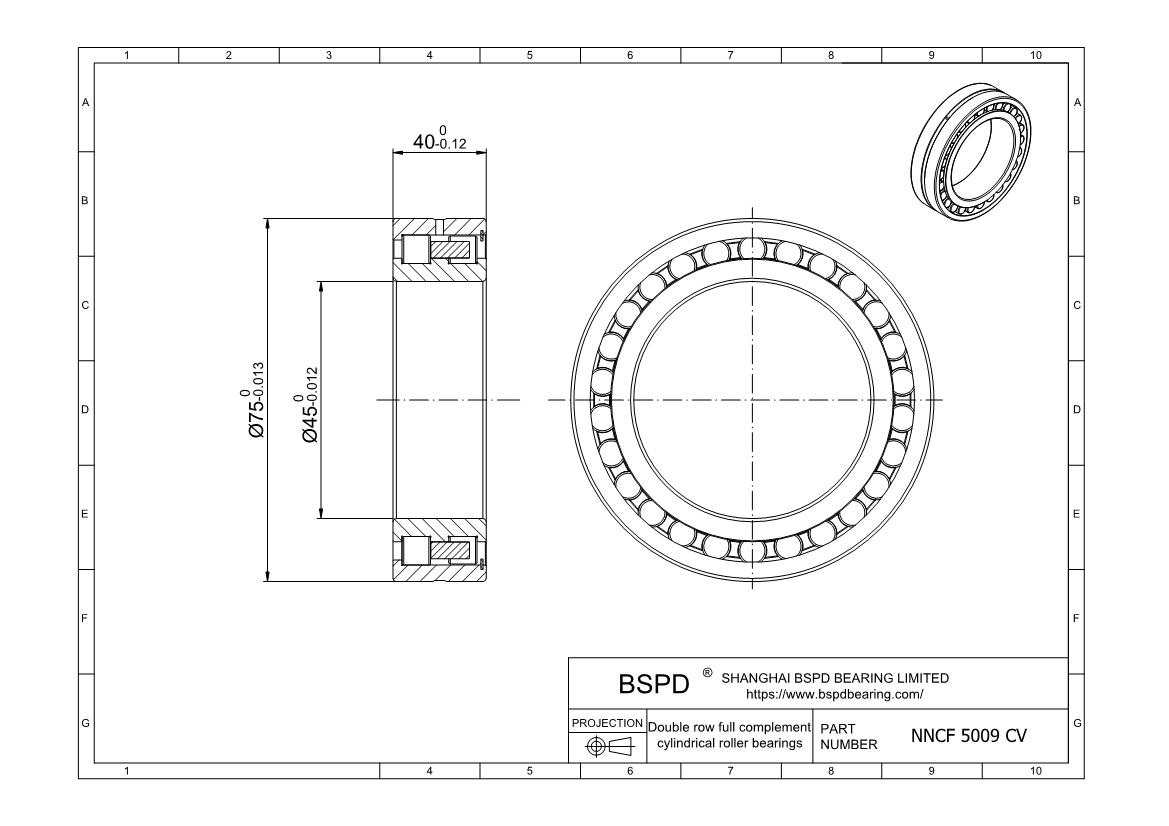 NNCF 5009 CV Double row full complement cylindrical roller bearings ...