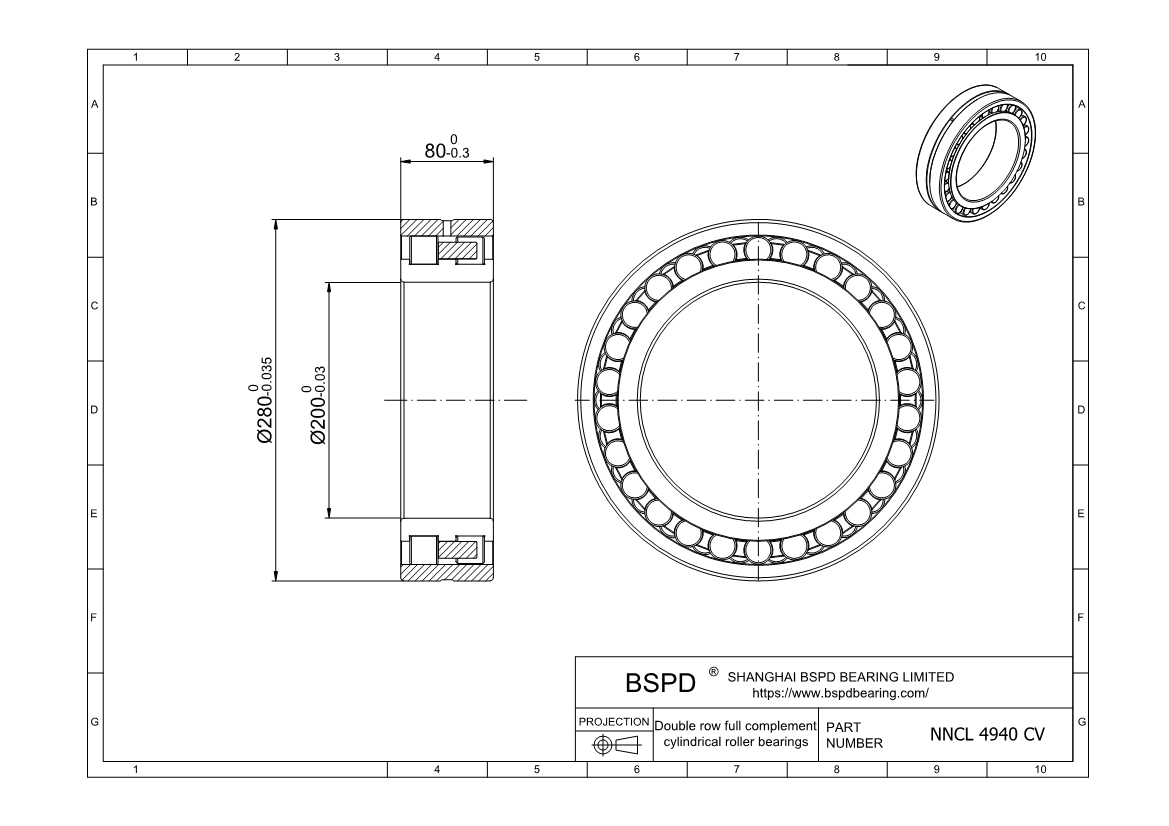 NNCL 4940 CV Double row full complement cylindrical roller bearings ...