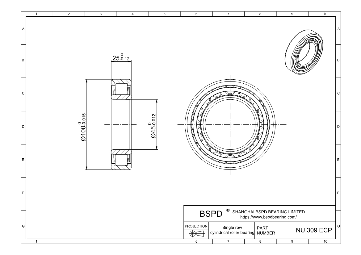 NU 309 ECP Single row cylindrical roller bearing | BSPD Bearing ...
