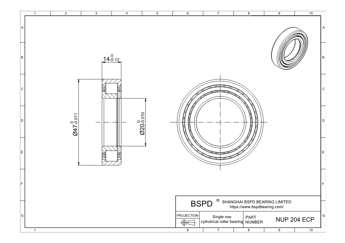 NUP 204 ECP Single row cylindrical roller bearing | BSPD Bearing ...